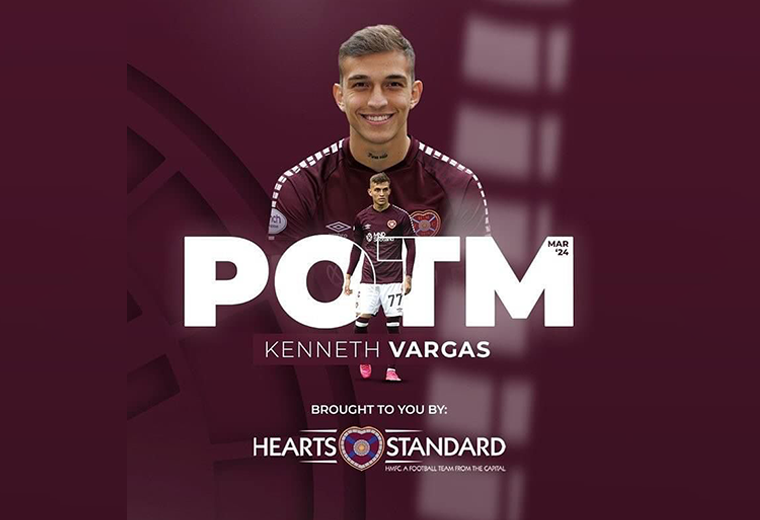 Kenneth Vargas es el “Jugador del Mes” del Hearts de Escocia | Teletica